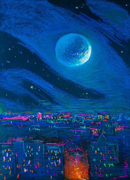 Moon over the City - Expressionism - Paintings & Prints, Landscapes ...