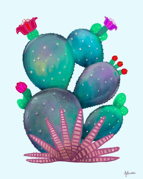 Beautiful Nopales - AJ Austin Art - Drawings & Illustration, Flowers ...