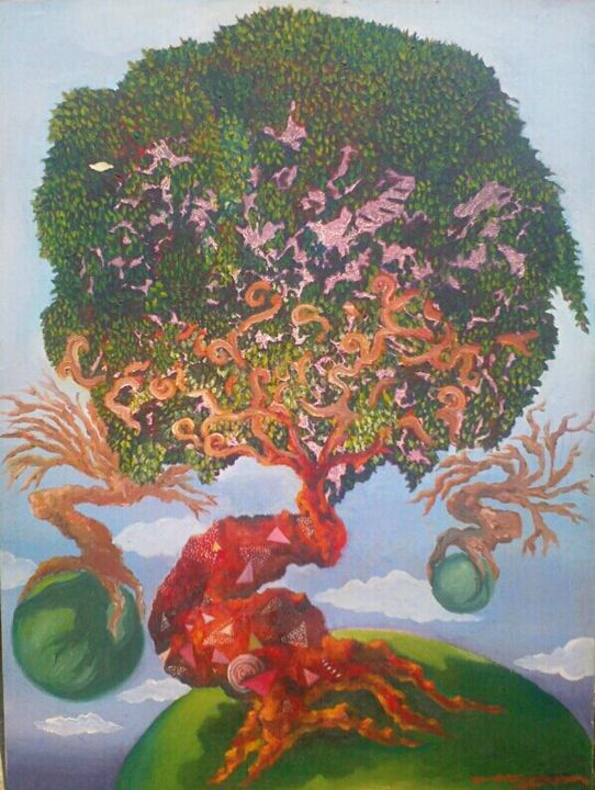 earth tree - canvas painting - Paintings & Prints, Abstract, Collage ...