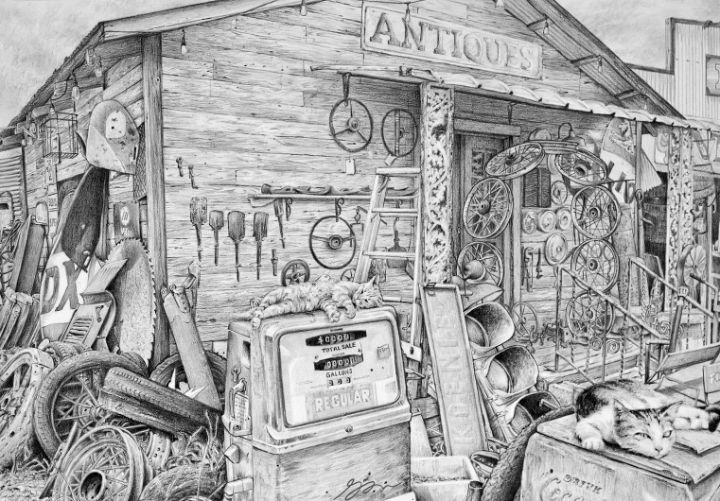 Antique Store, with Cats - Gene Grubb - The Simple Things - Drawings ...