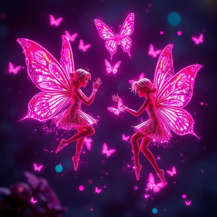 Neon Butterfly Chasing Fairies - Loyalink - Digital Art & AI, Fantasy ...
