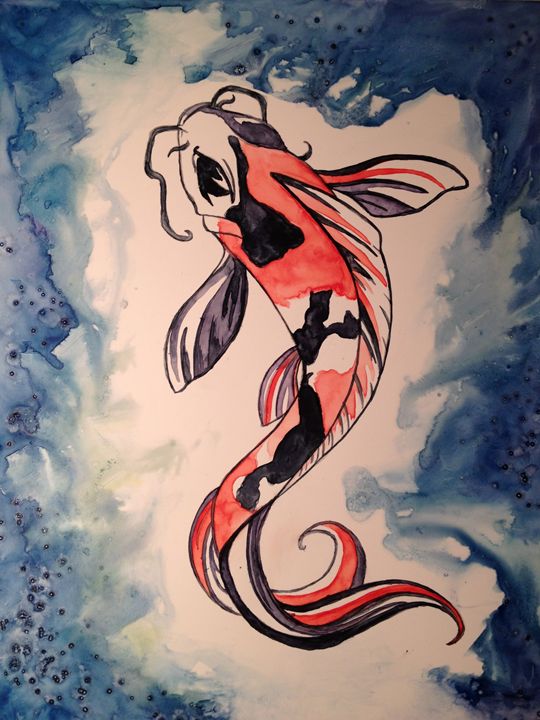 Koi - Fine Line - Paintings & Prints, Animals, Birds, & Fish, Aquatic ...