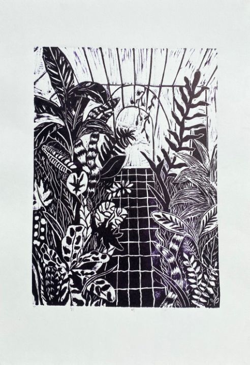 Linocut Botanical garden - Sára Némethová - Paintings & Prints, Flowers ...