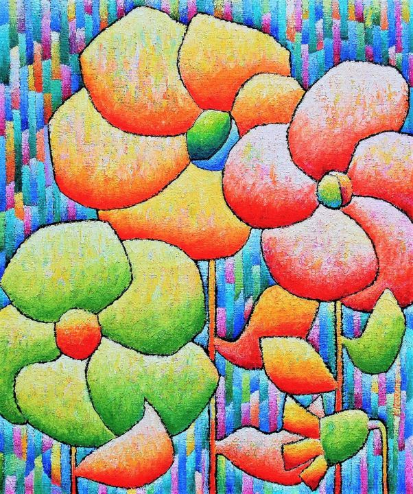 Three flowers - Breskin - Paintings & Prints, Abstract, Color - ArtPal