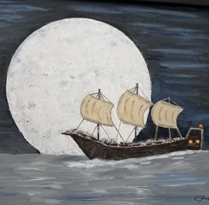 Ancient ship in the Moonlight - PMP Gallery - Paintings & Prints ...