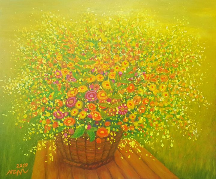 Flower basket Painting - Vietnamese artist Nguyen - Paintings & Prints ...