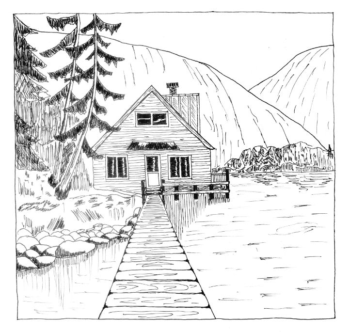 Lakeside Cabin Ink Sketch - Sketches by Ivanov - Drawings ...