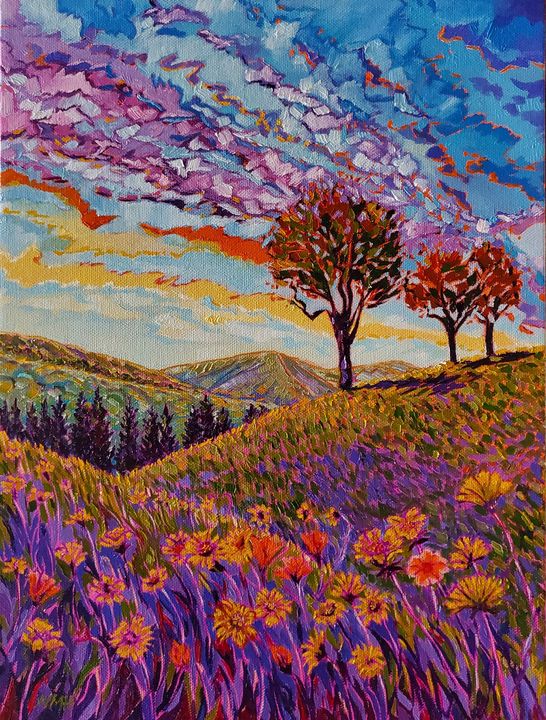 Yellow Flower Hill - Nova Hill - Paintings & Prints, Flowers, Plants ...