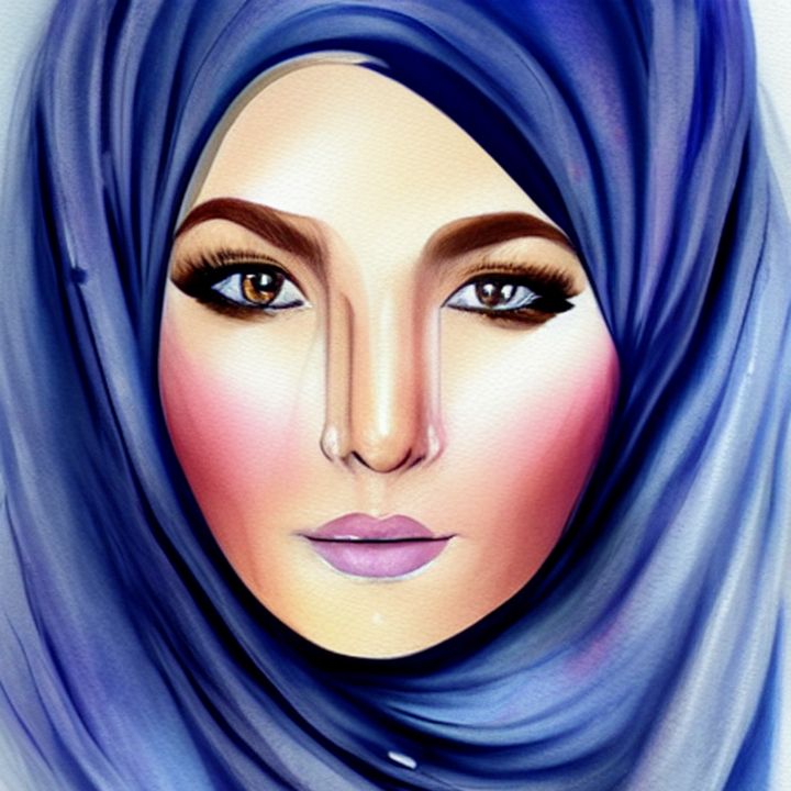 Watercolor Hijabi Woman - Karya Langit - Digital Art & AI, People ...