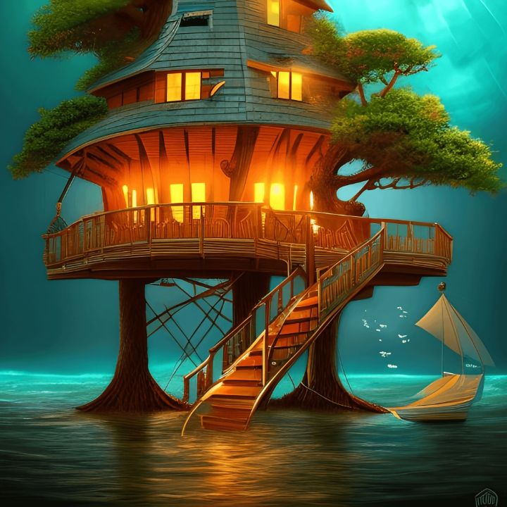 Tree House in The Middle of The Sea - Karya Langit - Digital Art ...