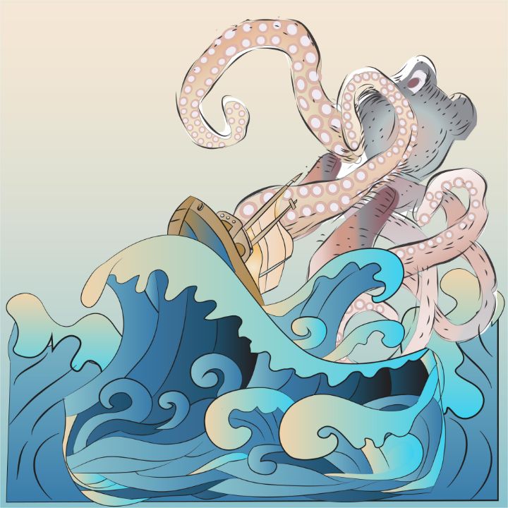 Sea Monster Attack Boat - Karya Langit - Drawings & Illustration ...