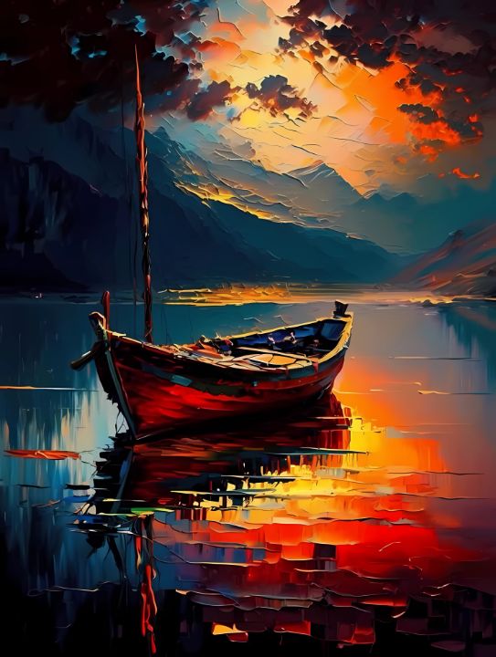 A boat floats on glassy waters - Art Angle - Digital Art & AI, Vehicles ...