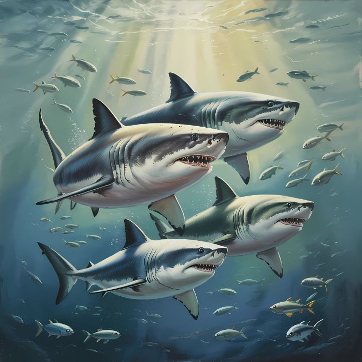 great white sharks in the ocean - Art Angle - Digital Art & AI, Animals ...