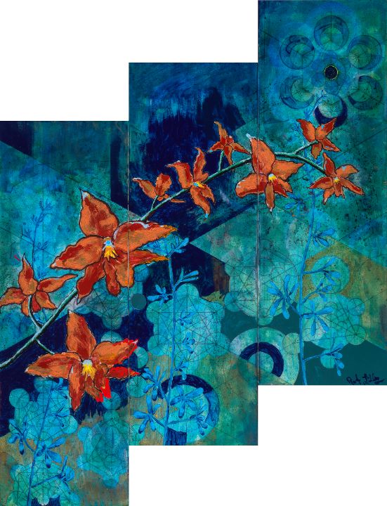 "Orange-Blue Geometric Orchids" - Rob Lilly Fine Art - Paintings ...