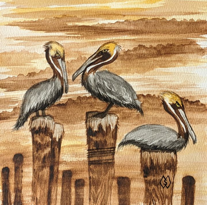 Pelicans at the Pier - Matt Starr Fine Art - Paintings & Prints, Animals, Birds, & Fish, Birds ...