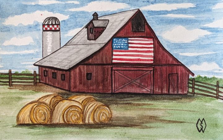 Patriotic farm with a flag on barn - Matt Starr Fine Art - Paintings & Prints, Buildings ...