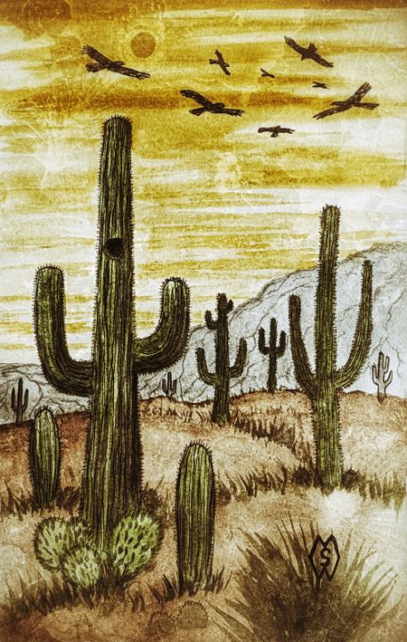 Vultures circling overhead at sundow - Matt Starr Fine Art - Paintings & Prints, Animals, Birds ...