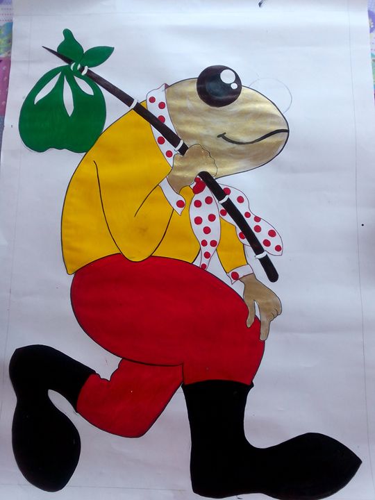 smart frog going to work... - fine arts... - Drawings & Illustration ...