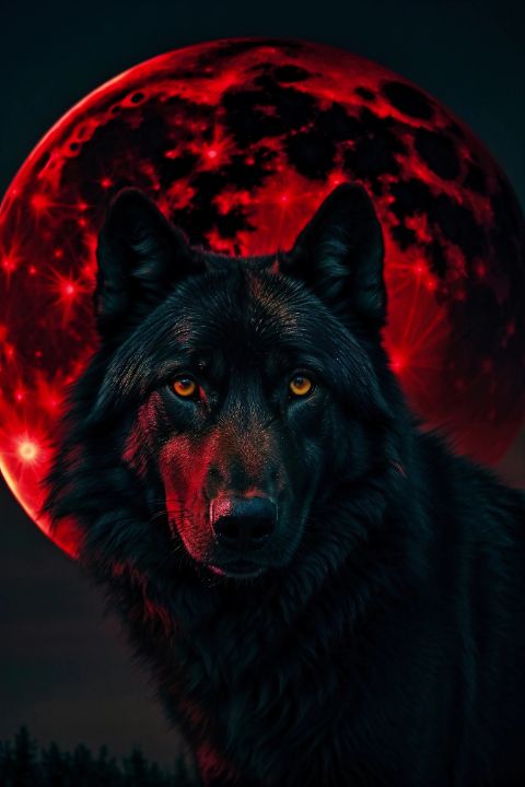 Blood Red Wolf Full Wolf Moon Fine Art Photo Howling Landscape