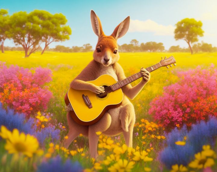 Guitar-Wielding Kangaroos - SamiArt - Digital Art & AI, Animals, Birds ...