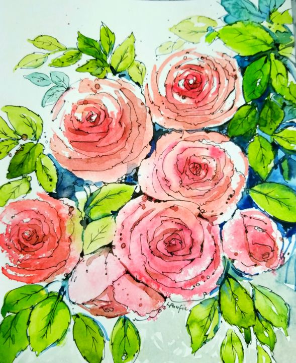 Lin's Pink Roses - Lin Pacific Art - Paintings & Prints, Flowers ...