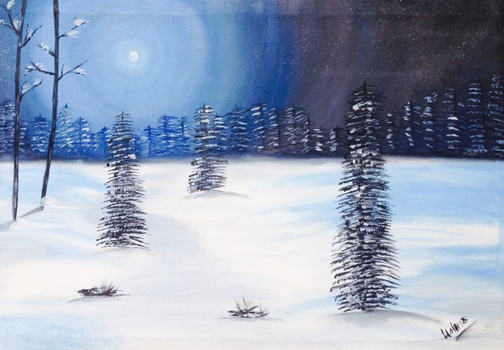 Snow in moonlight - Ushna naeem - Paintings & Prints, Landscapes & Nature, Seasons, Winter - ArtPal