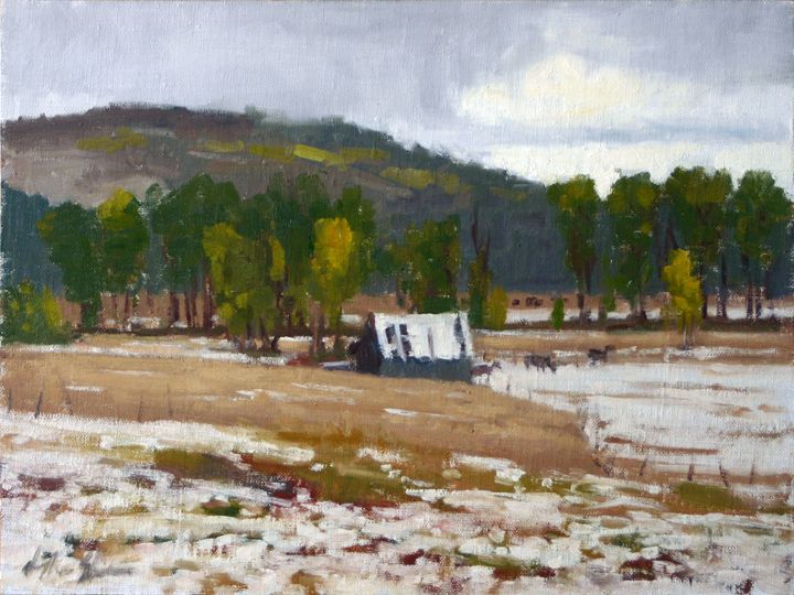 Winter Barn Field Sketch - DoyleShaw - Paintings & Prints, Landscapes ...