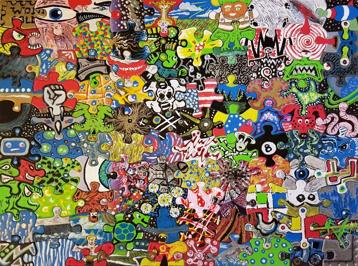 Pop Chaos - Bearded Panda - Paintings & Prints, Abstract, Collage - ArtPal