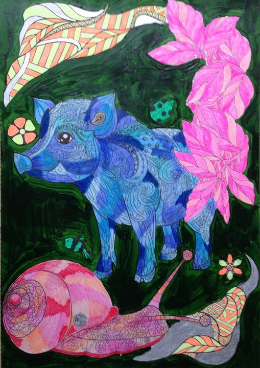 Blue Pig - Christina - Paintings & Prints, Abstract, Color - ArtPal