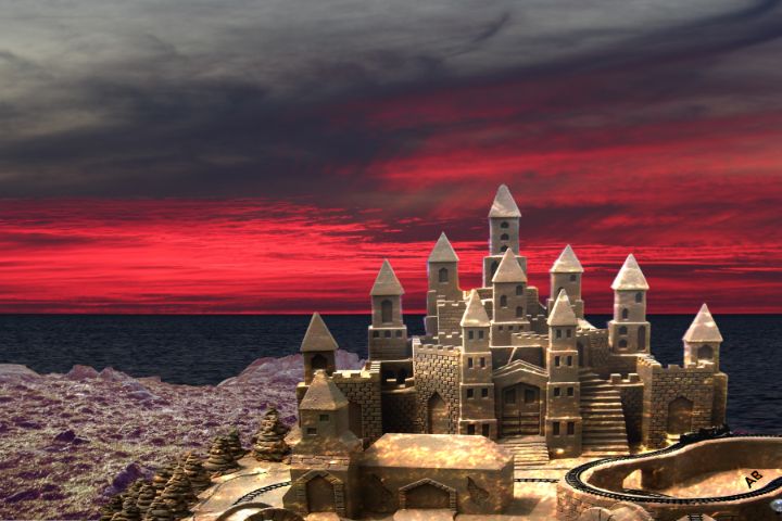 Sand Castle Under the Red Sky - Art Ball - Digital Art & AI, Landscapes ...