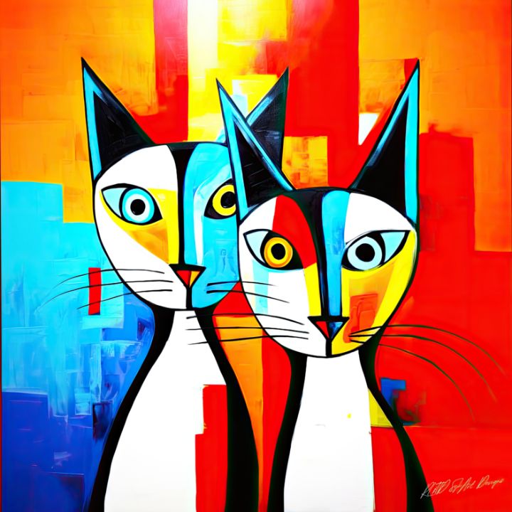 Siamese Duo - Two Cats Cute - SykArt Designs - Digital Art, Animals ...