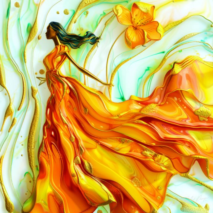 Flower Quartz Woman In Orange Dress - SykArt Designs - Digital Art ...