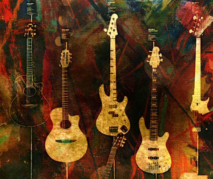 Golden Musical instrument Print - RSCreativePainting - Paintings ...