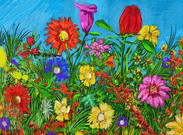 flowerpatch - paint kg - Digital Art & AI, Still Life, Floral - ArtPal