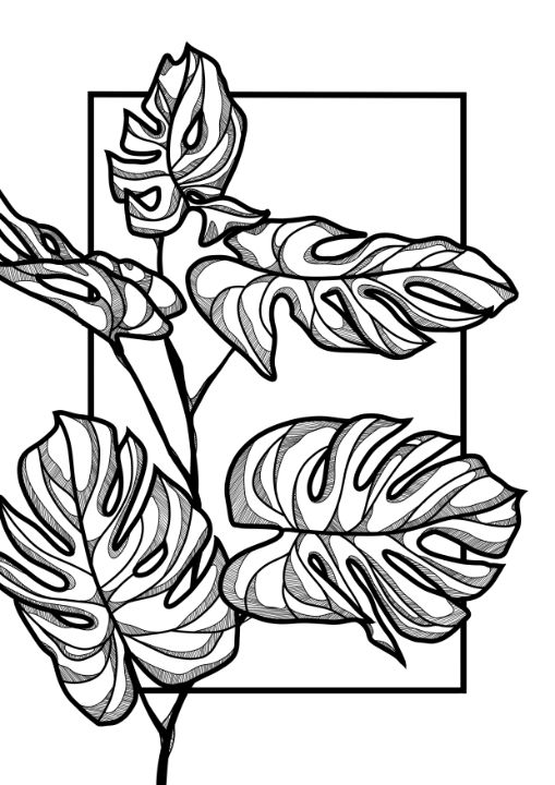 Philodendron linework - Rloii - Paintings & Prints, Abstract, Organic ...