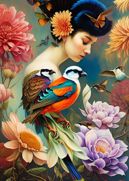 Exotic Bird Lady - Grace- Marie Unique Art - Digital Art & AI, People ...