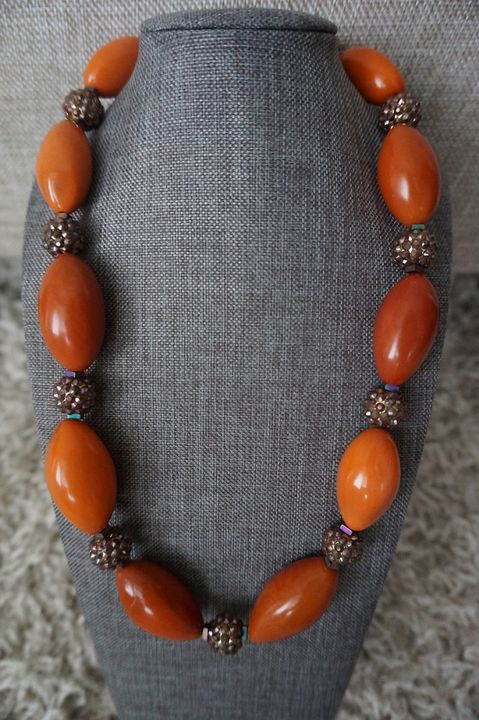 Orange burnt Tagua necklace - Manuela Moldovan - Jewelry, Necklaces ...
