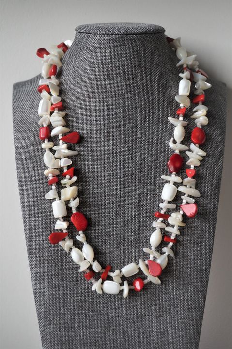 Mother of pearl coral long necklace - Manuela Moldovan - Jewelry ...