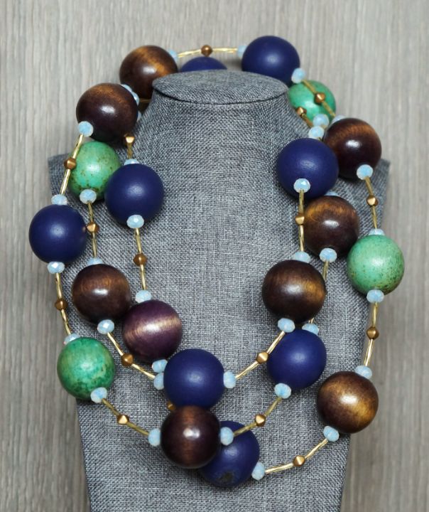 Wood large gold glass long necklace - Manuela Moldovan - Jewelry ...