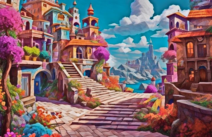 Fantasy Sidewalk Townscape - ThajaFloecky Designs - Digital Art & AI ...