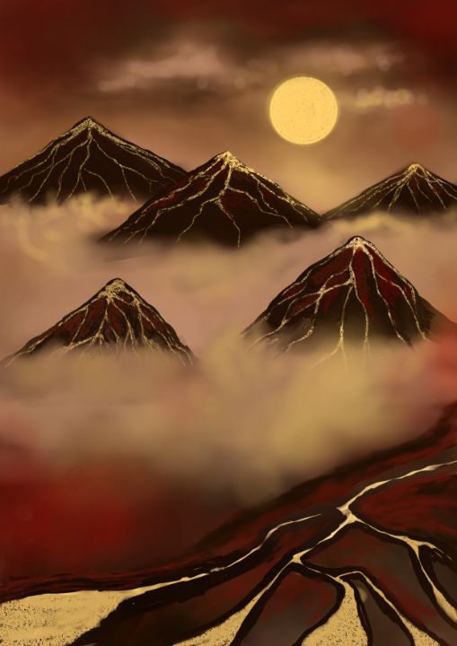 "Golden mountains" - Ella art - Digital Art & AI, Abstract, Landscape ...