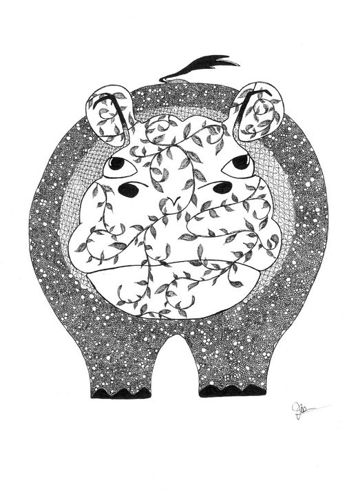 stylized Hippo black ink - John Michael Robinson - Drawings ...