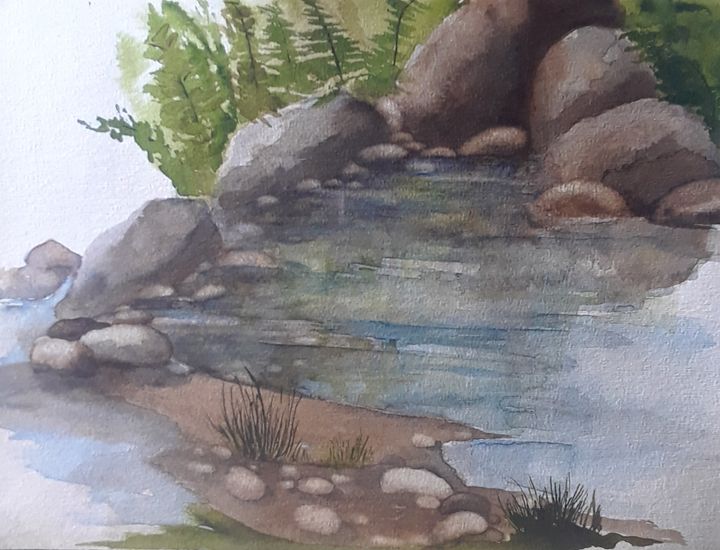 Rocks on a Riverbank Scene - A Hart of Art - Paintings & Prints ...