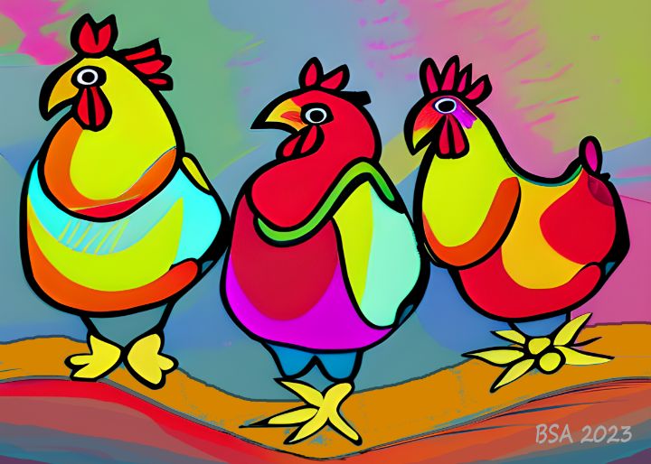 Three Chickens - Cornish Gallery - Digital Art & AI, Animals, Birds ...