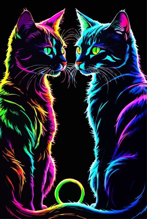 Whimsical Neon Cats - VikArtStudio - Digital Art & AI, Animals, Birds ...