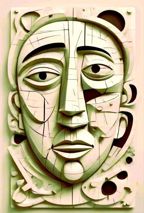 Wooden Cubist Face - VikArtStudio - Digital Art & AI, Abstract ...