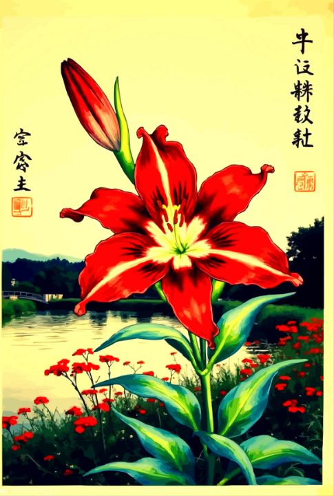 Serenity of the Crimson Lily - VikArtStudio - Digital Art & AI, Flowers ...