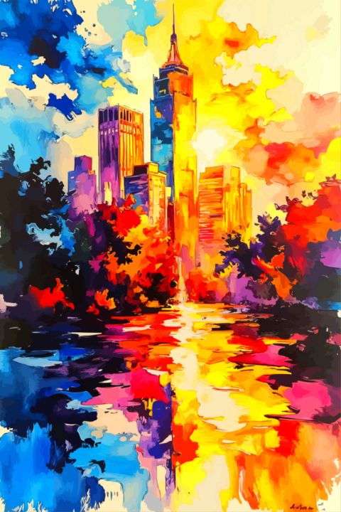 Radiant City Skyline I - VikArtStudio - Digital Art & AI, Landscapes ...