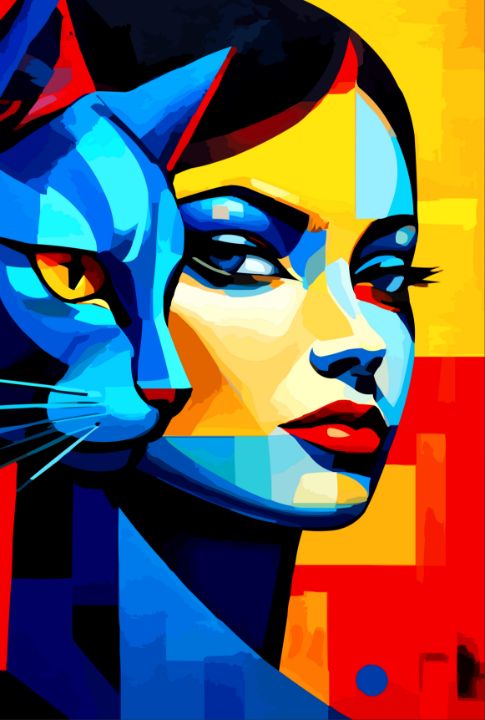Cubist Cat Confluence - VikArtStudio - Digital Art, Abstract ...