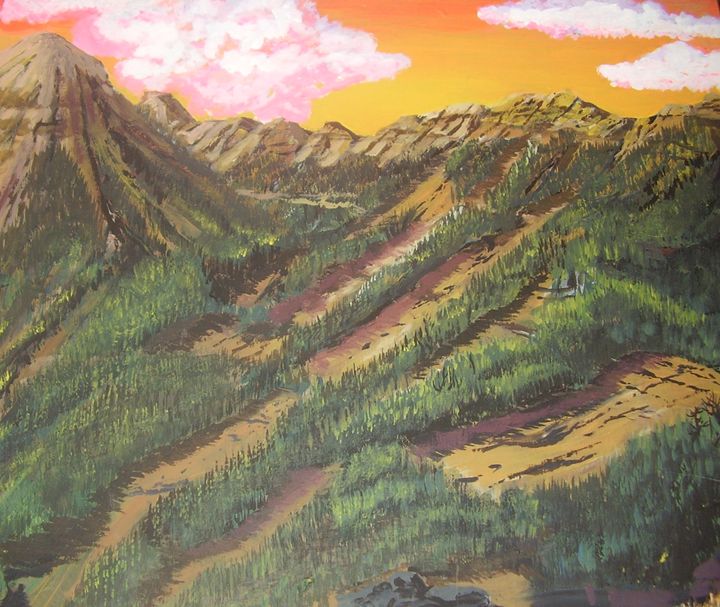 Mountain sunset - Shells landscapes and ink abstracts - Paintings ...